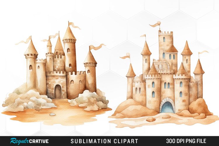 Watercolor Sandcastle Sublimation Art Clipart