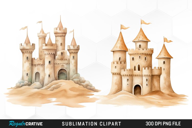 Watercolor Sandcastle Sublimation Art Clipart