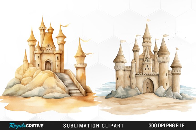 Watercolor Sandcastle Sublimation Art Clipart