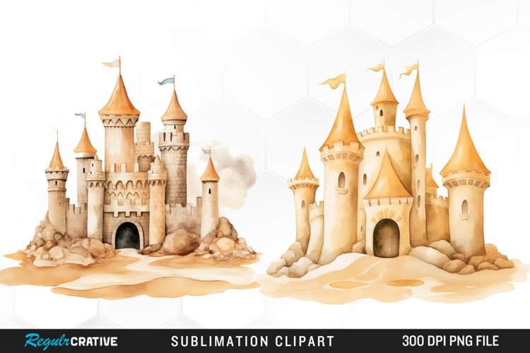 Watercolor Sandcastle Sublimation Art Clipart