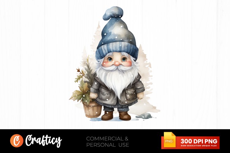 Winter Gnome Watercolor Clipart PNG