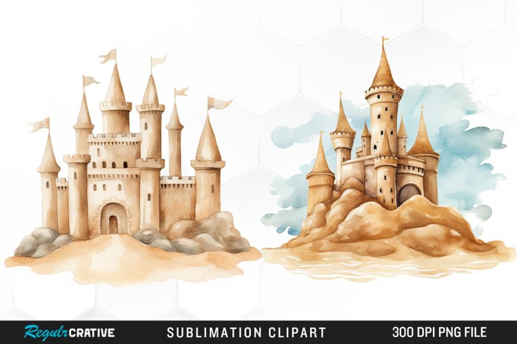 Watercolor Sandcastle Sublimation Art Clipart
