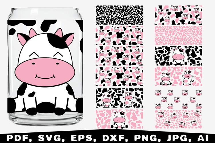 cow print glass wrap svg, baby cow Libbey Glass Can Wrap svg