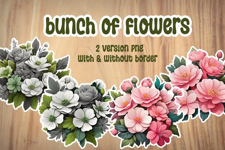 Bunch of flowers, grey and pink flowers, Sticker printable p