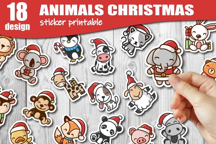 Animals christmas printable sticker bundle, christmas bundle