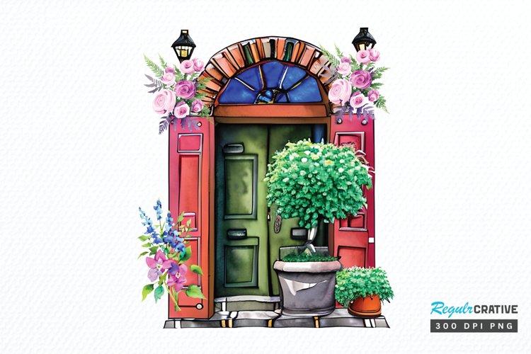 Flower Doors Watercolor PNG Clipart