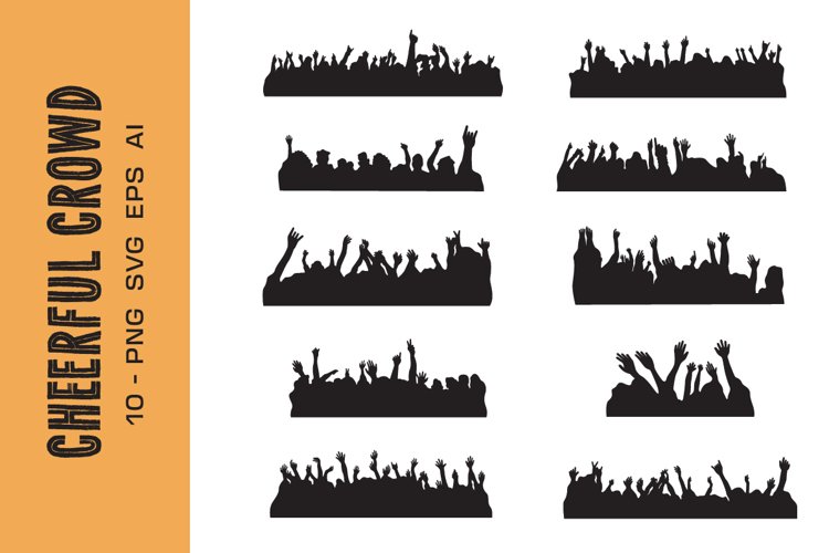 Cheerful crowd of people cheering applause silhouette