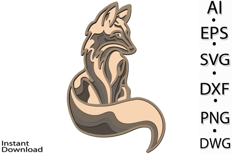 Fox multilayer 3D SVG/Fox 3D mandala/Laser cutting files