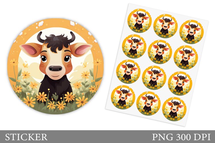 Cute Cow Sticker Design. Cow Sticker Templates