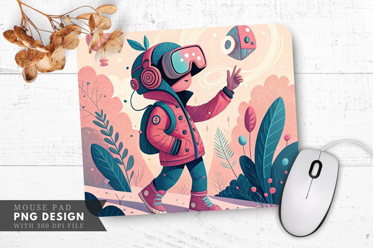 Stylized VR Character with Abstract Elements Mouse Pad PNG