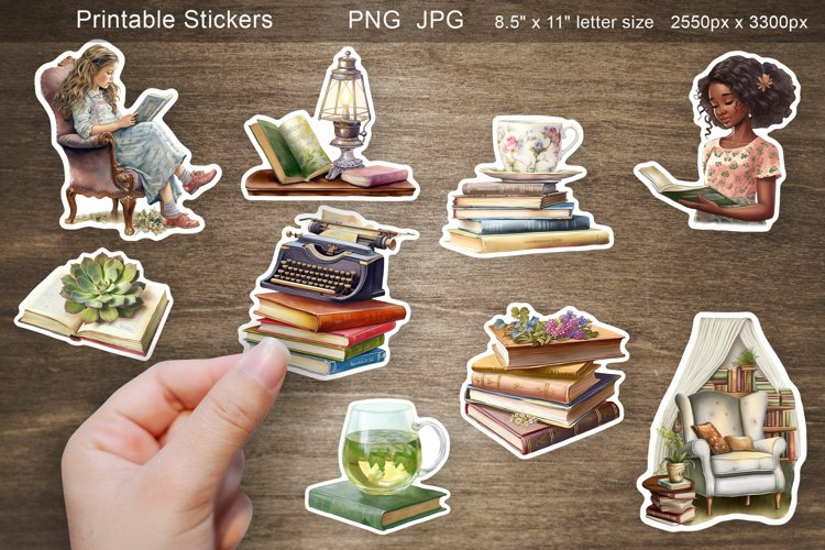 Books Lover Stickers Set 1 | Printable PNG (2532493)