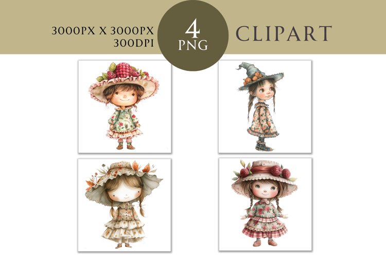 Whimsical Girls Clipart Watercolor PNG (3300016)