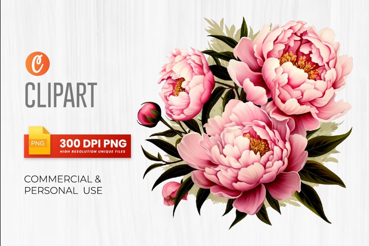 Pink Peony Flowers Bouquet Clipart PNG (3160500)