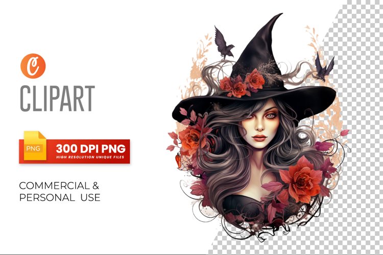 Beautiful Witch Drawing | Design Bundles