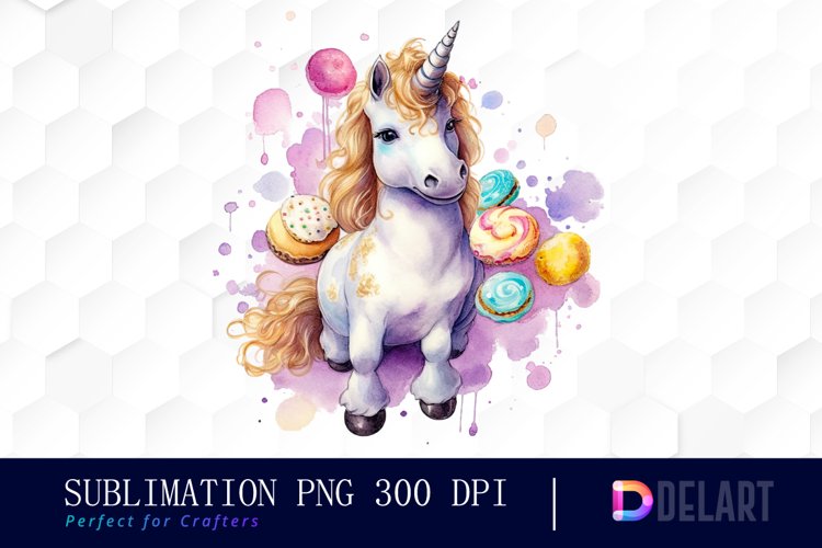 Watercolor Cute Unicorn with Cookies Clipart Design