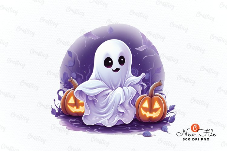 Retro Halloween Ghost Canva Frame Clipart PNG (3127365)