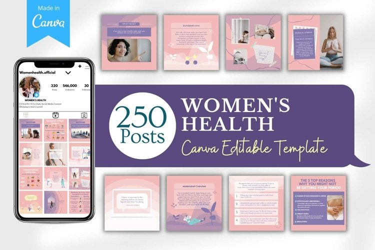 250 Women's Health Posts - Canva Editable Templates