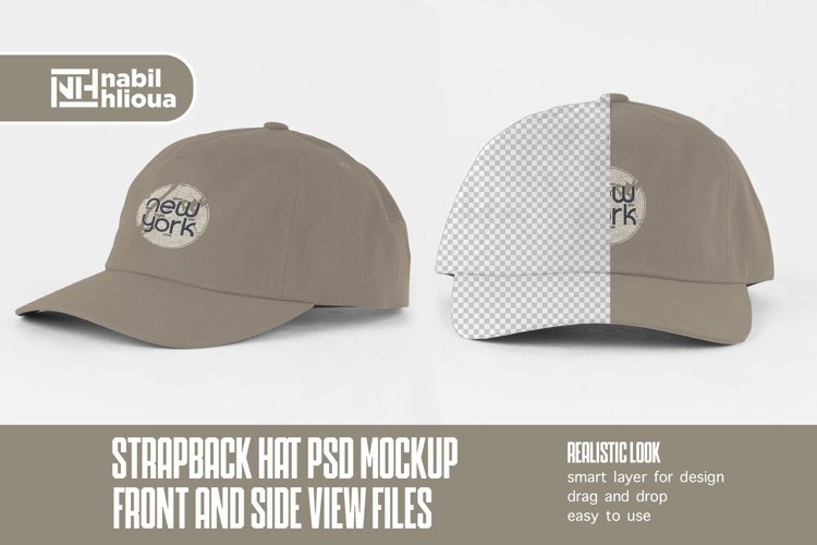 Strapback Hat mockup PSD Template front and side view