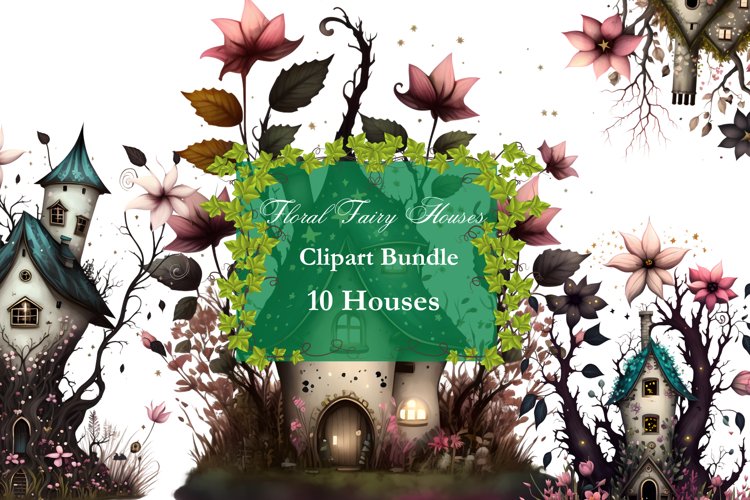 Floral Fairy House Clipart Png Bundle