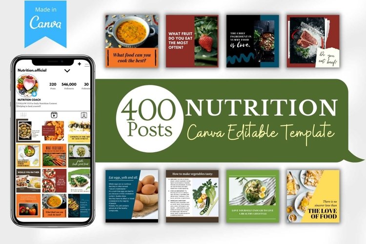 400 Nutrition Posts - Canva Editable Templates