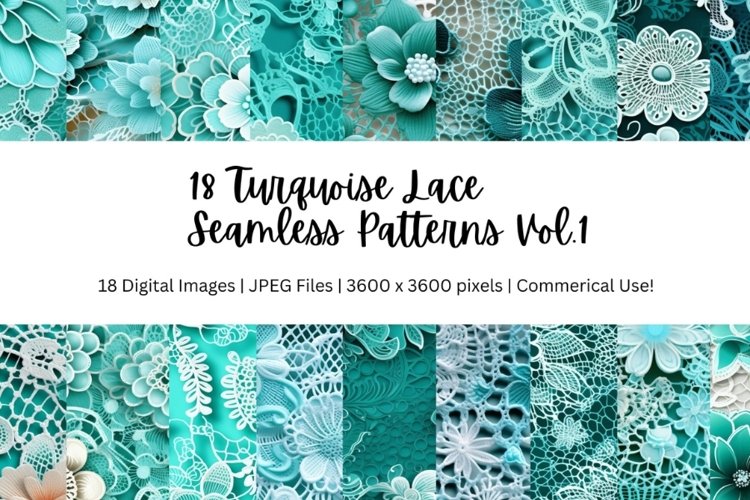 18 Turquoise Lace Seamless Background Patterns - 300DPI