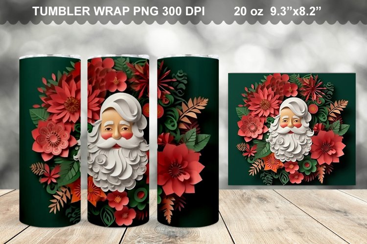 3D Christmas Santa Flowers Tumbler Design