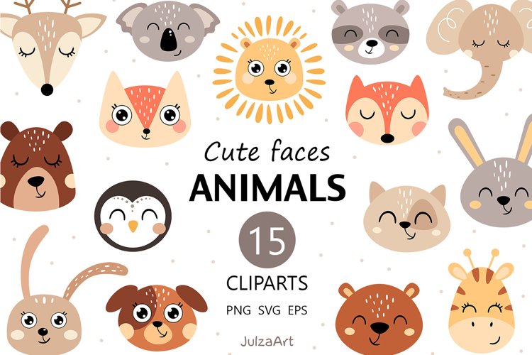 Cute faces animals clipart, Animal svg, Animal head png (1777260 ...