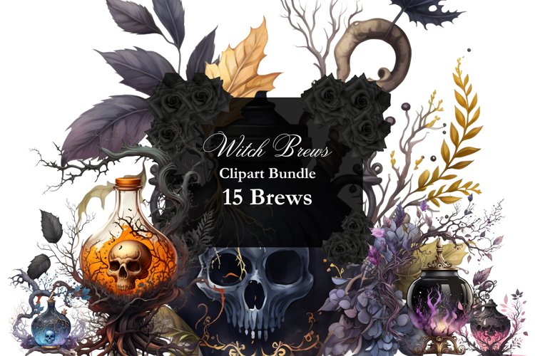 Witch Brew Clipart Bundle, Skull Potion Png