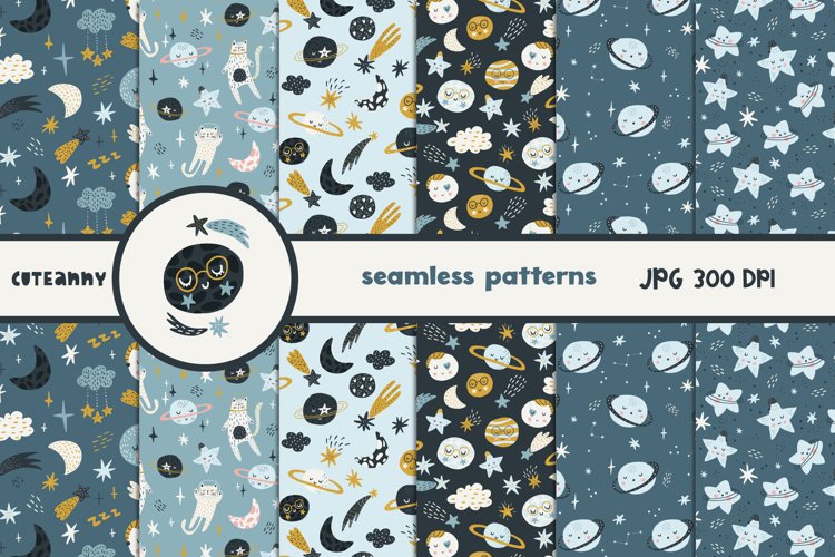 Collection Cute Space Seamless Patterns DIGITAL (1970624)