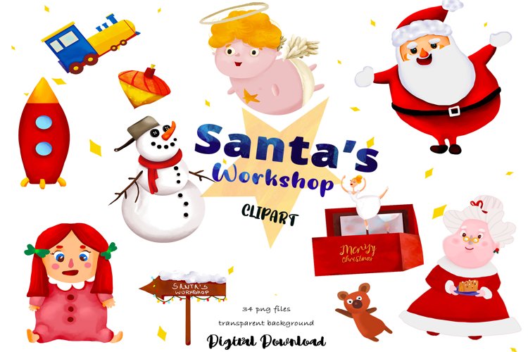 Santa’s Workshop - Cute Christmas Clipart - PNG files - Toys (1711849 ...