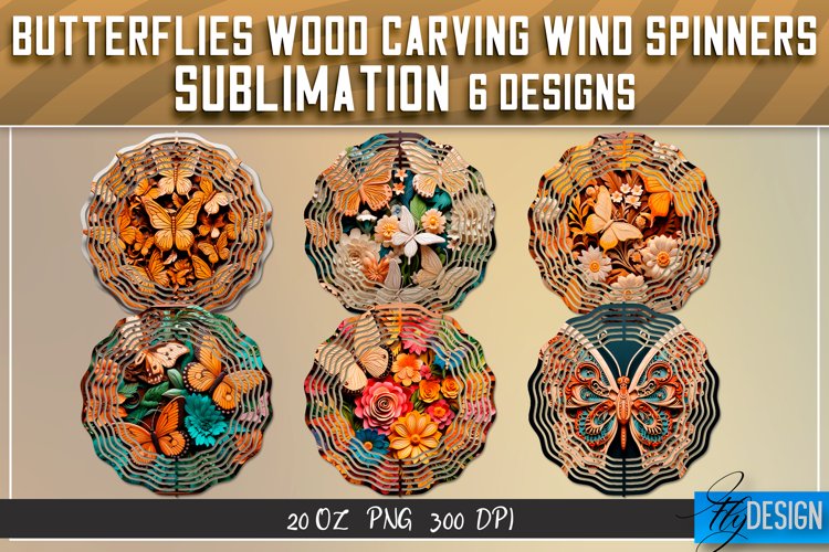 Butterfly Wood Carving Effect Wind Spinners (3161860)