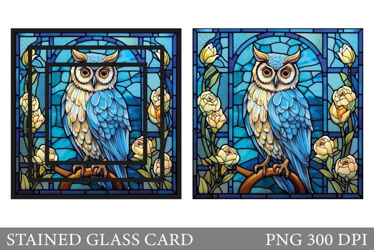 Owl Stained Glass Card. Stained Glass Owl Card Printable