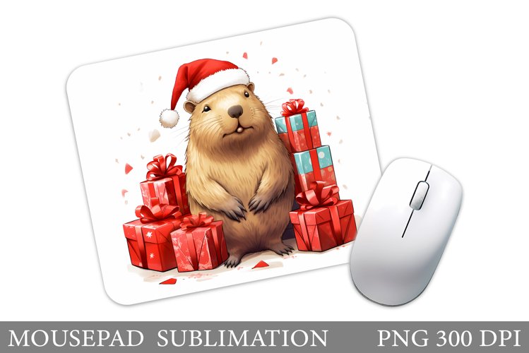 Winter Beaver Mouse Pad. Christmas Beaver Mouse Pad