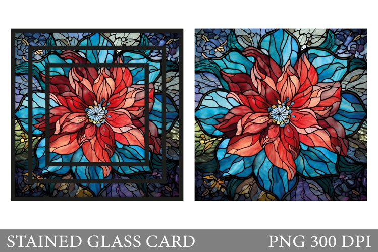 Poinsettia Stained Glass Card. Stained Glass Flower Card