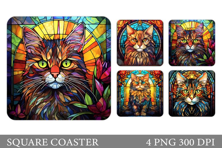 Cat Square Coaster Design. Stained Glass Cat (2764944)