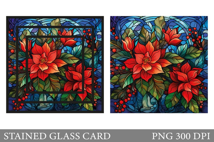 Stained Glass Flowers Card. Poinsettia Stained Glass Card