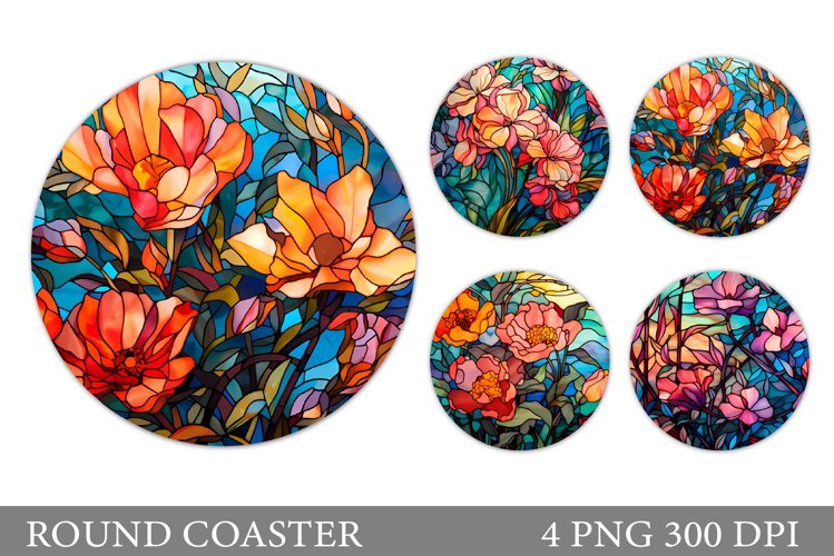 Stained Glass Flowers Coaster. Flowers Round (2636993)