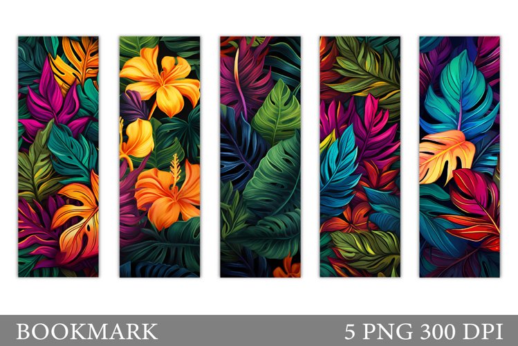 3D Tropical Leaves Bookmark. Tropical Bookmark Template