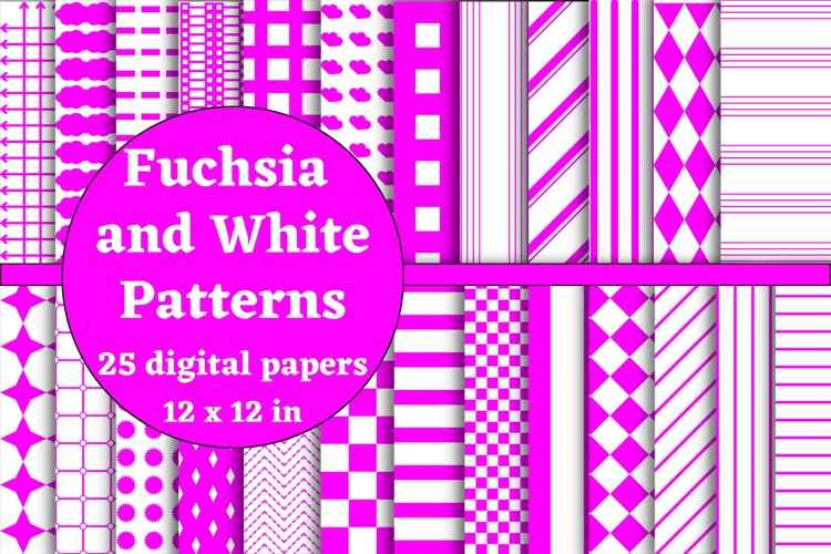 fuchsia and white patterns digital papers