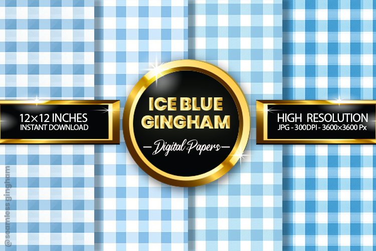Ice Blue Gingham Digital Papers 04 Variations (3271206)