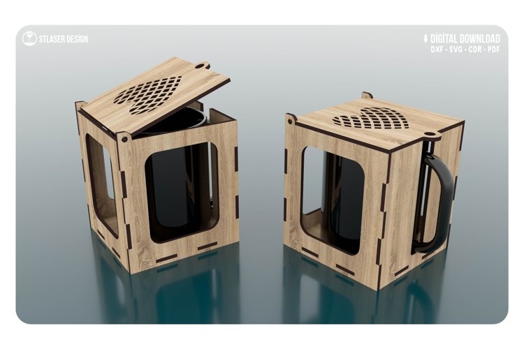 Mug Box Laser Cut Svg Files, Wooden Mug Box Laser Cut Files