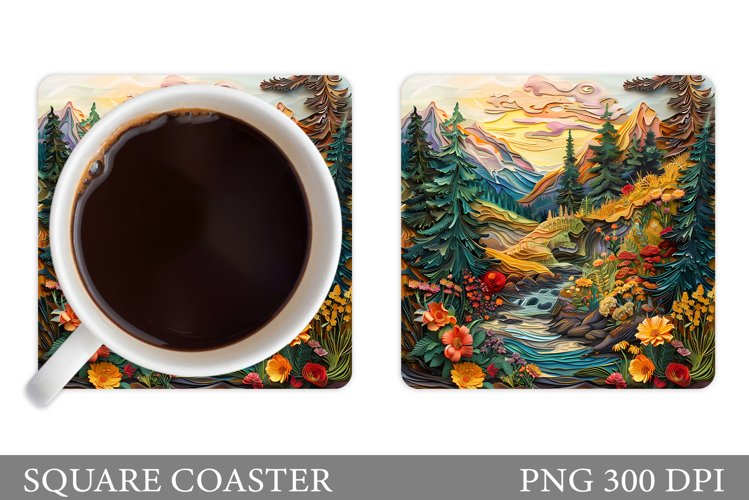 Mountains Coaster Sublimation. River Square Coaster