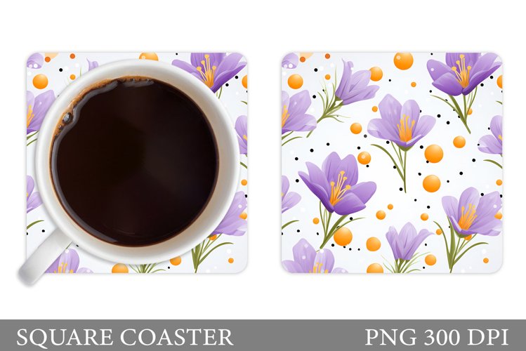 Crocus Coaster Design. Spring Flowers Square Coaster