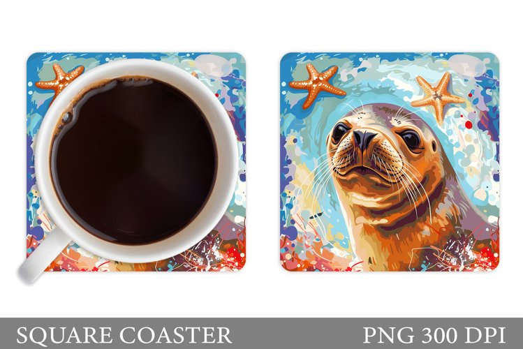 Seal Coaster Sublimation. Cute Seal Coaster Design