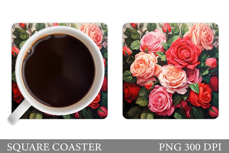 Roses Coaster Sublimation. Flowers Square Coaster (3036576)