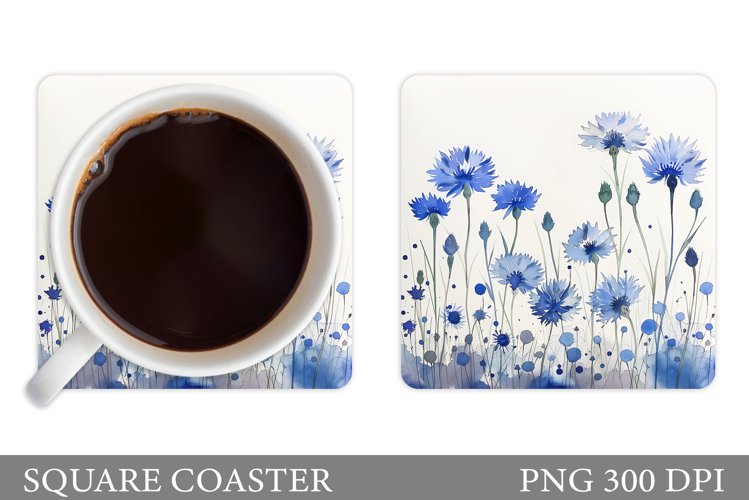 Cornflowers Coaster Design. Square Coaster Flowers Template