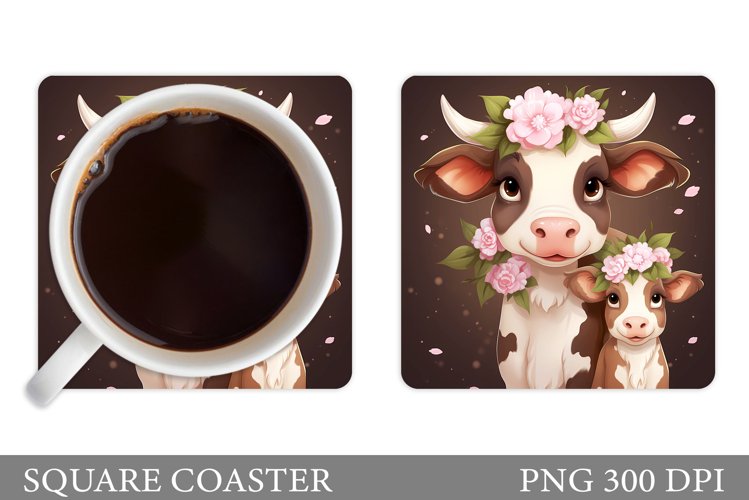 Cow Mother's Day Coaster. Cute Cow Coaster Design