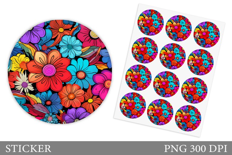 Flowers Sticker Design. Flowers Round Sticker (3376471)