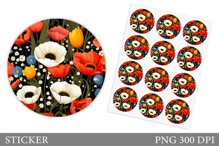 Flowers Sticker Design. Round Sticker Flowers (3385290)