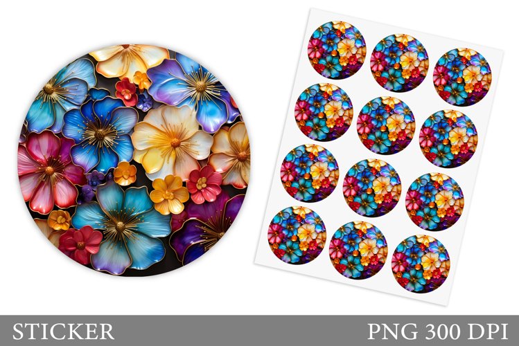 Flowers Sticker Design. Floral Round Sticker (3478029)